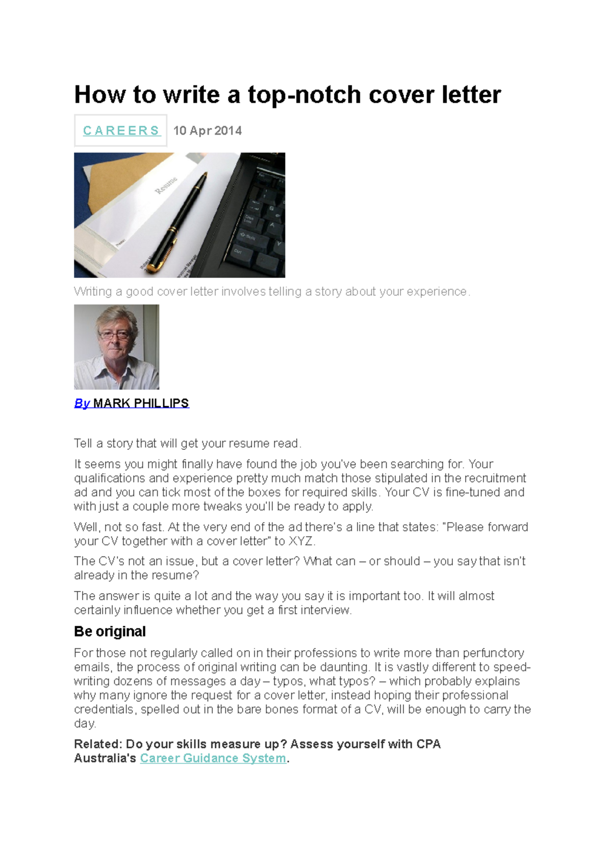 How to write a top-notch cover letter - By MARK PHILLIPS Tell a story ...