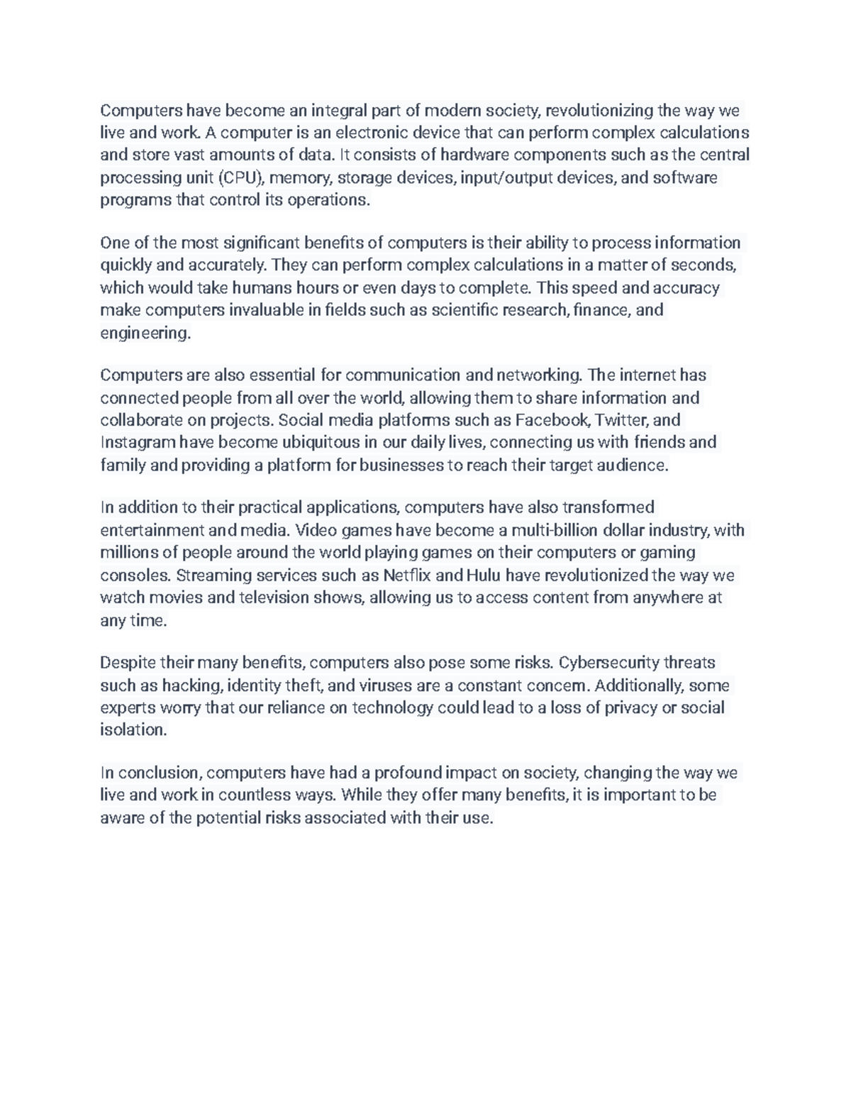 Computers - Basically my ENGL PROF made me write random essays ...