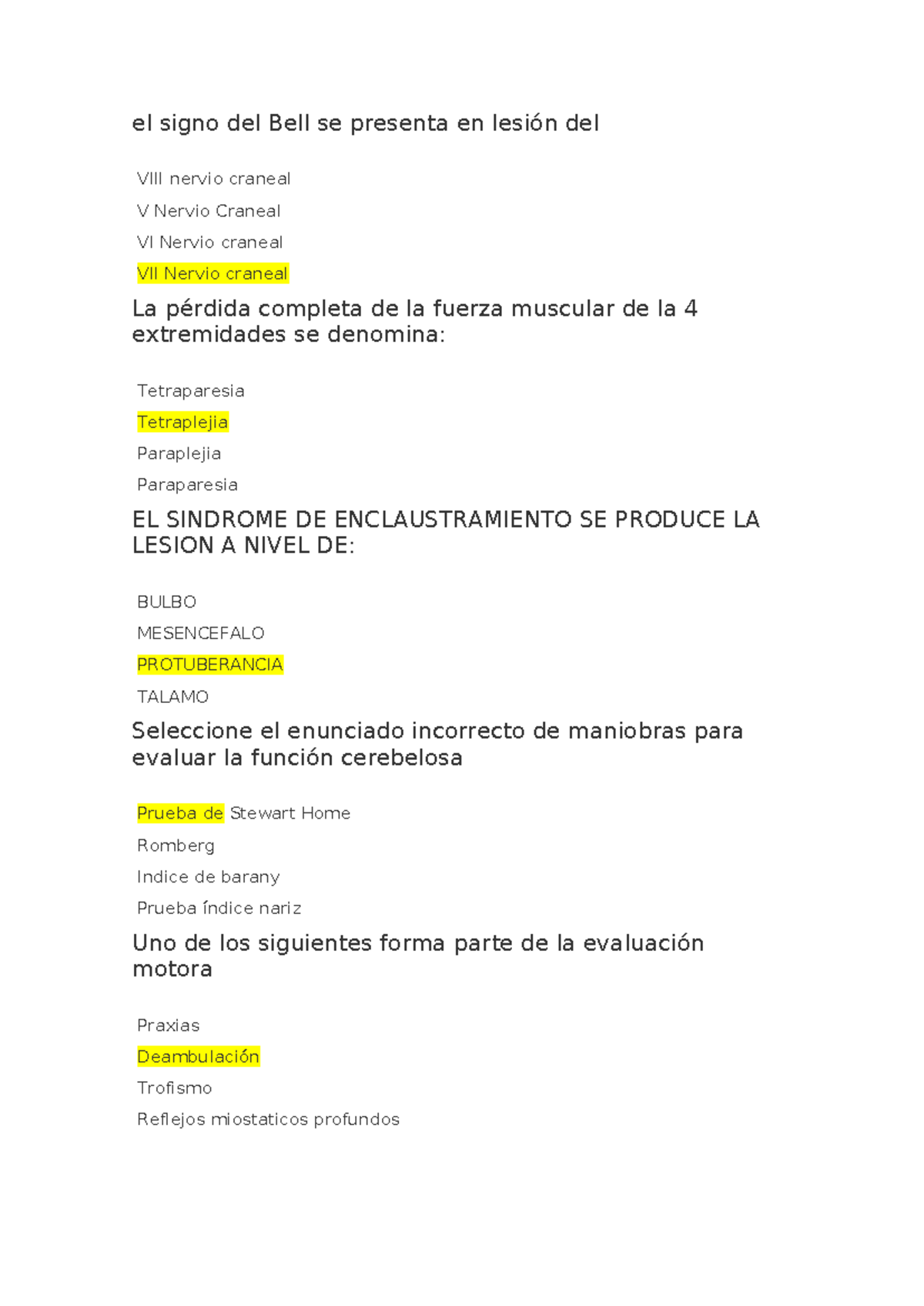 1 P Neuro - sadasdsa - el signo del Bell se presenta en lesión del VIII ...