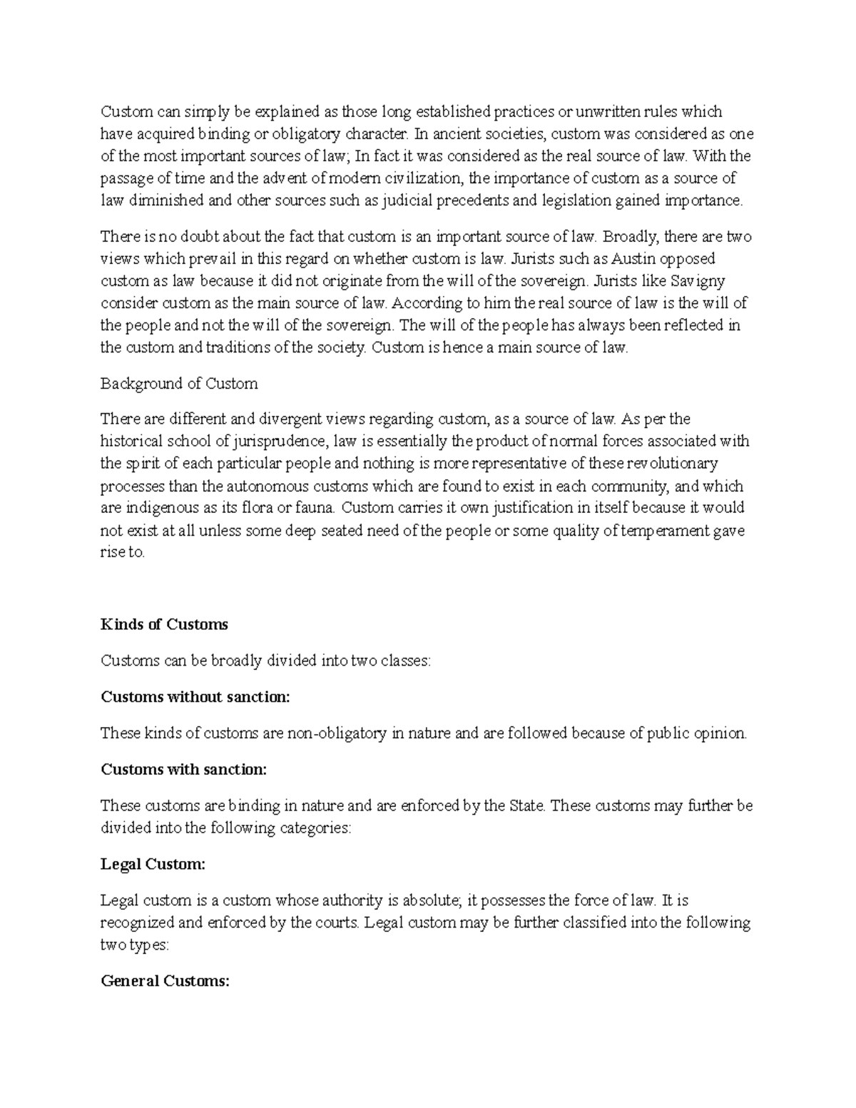 Notes LM - Custom can simply be explained as those long established ...