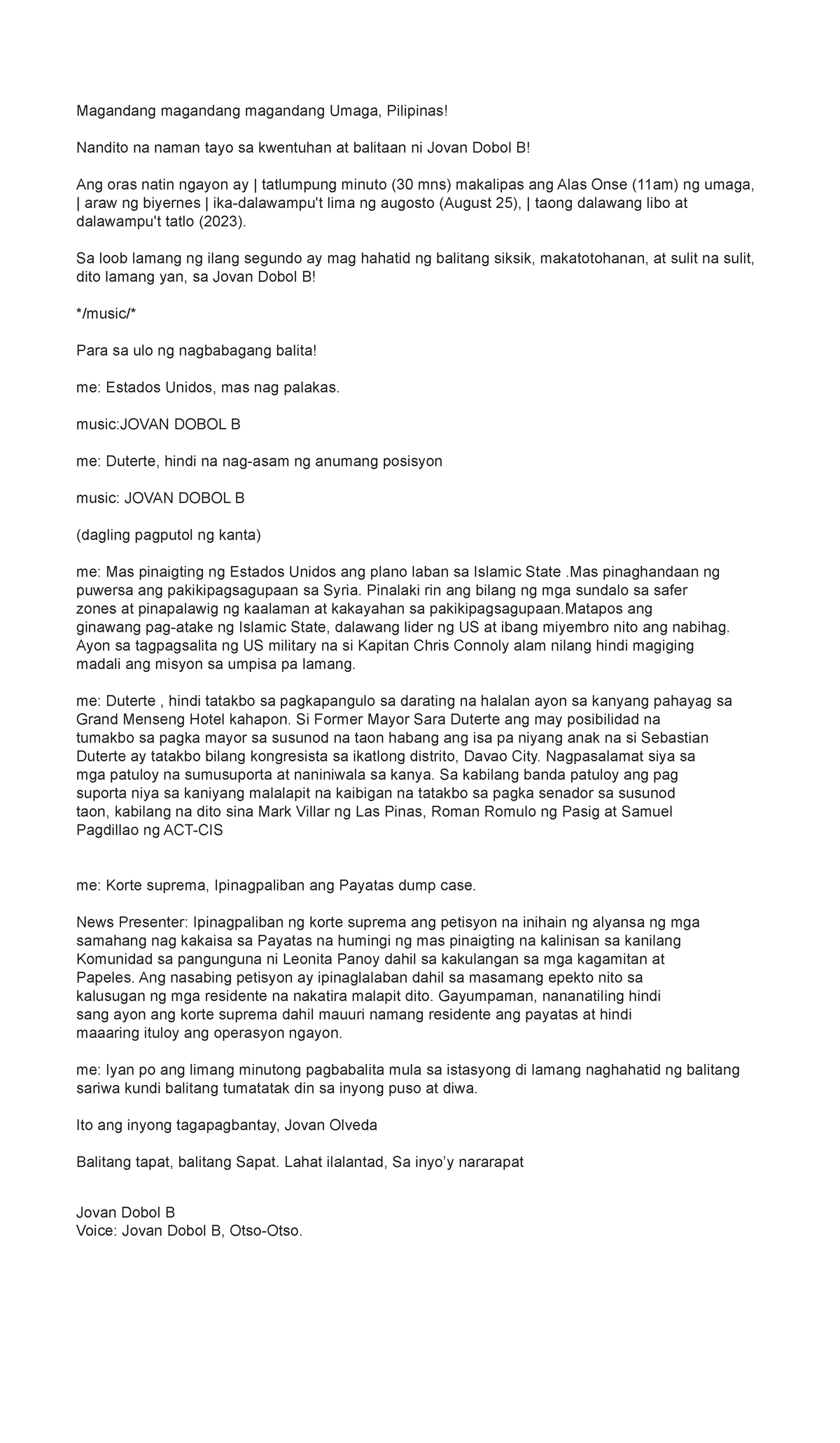 Jovan Broadcasting Script 2023 - Magandang magandang magandang Umaga ...