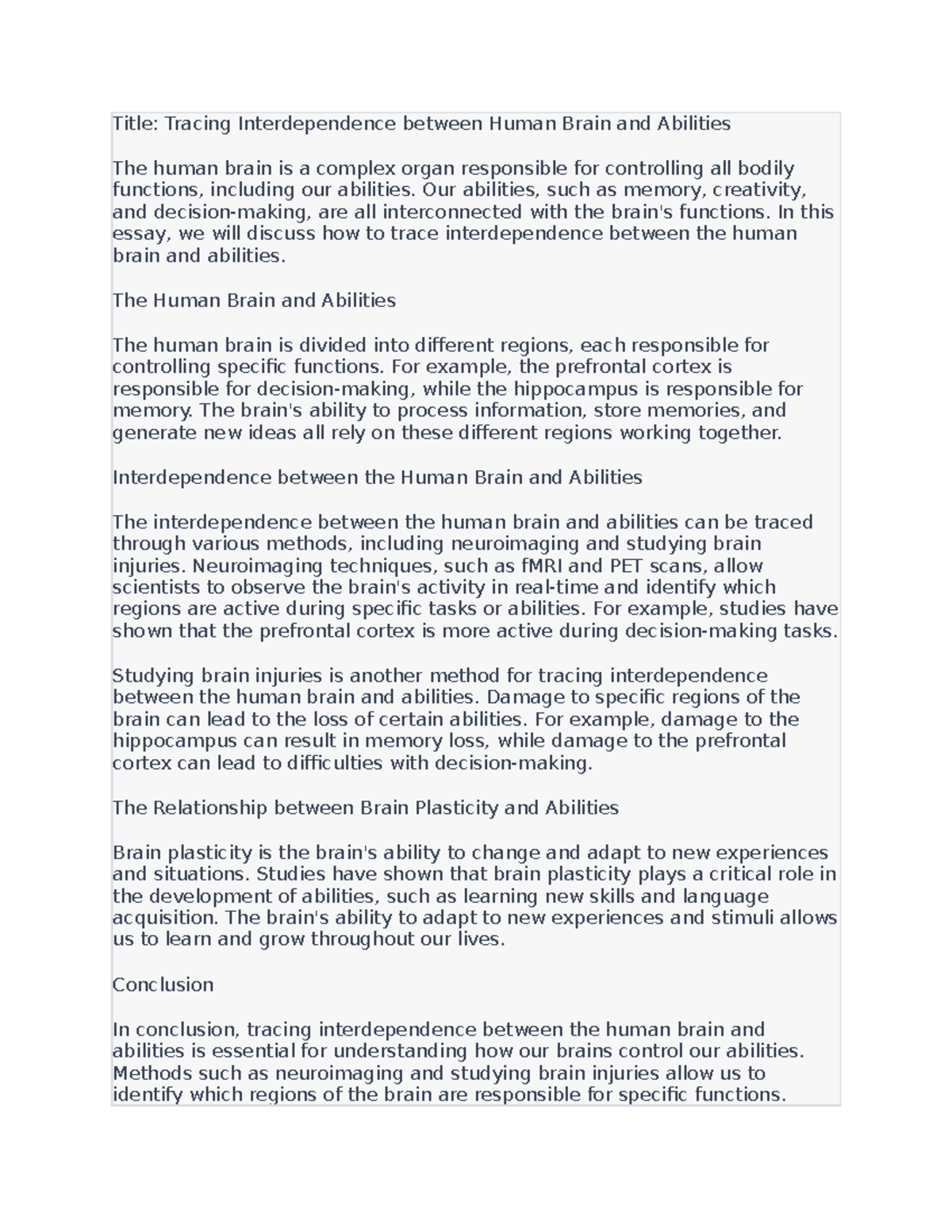 Tracing Interdependence between Human Brain and Abilities - Our ...