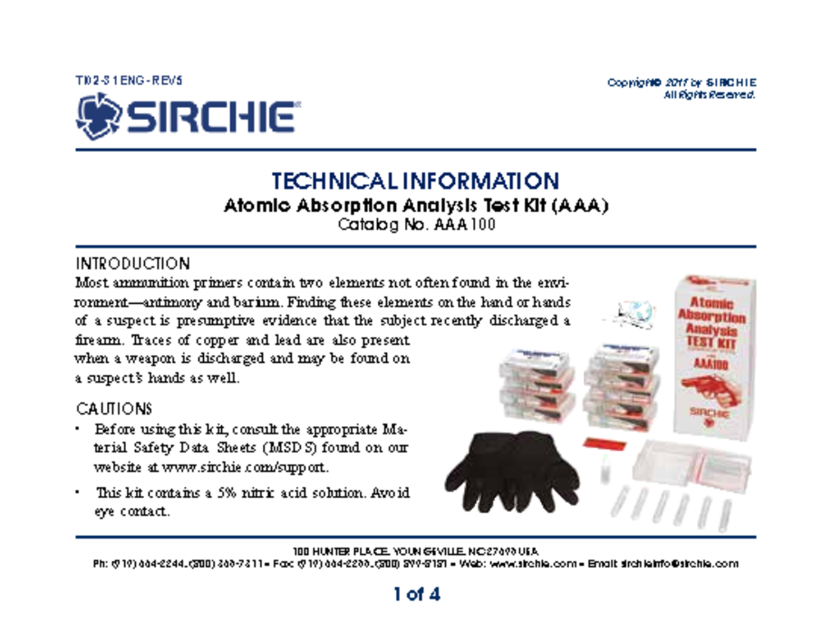 AAA KIT - for forensic science - 100 HUNTER PLACE, YOUNGSVILLE, NC ...