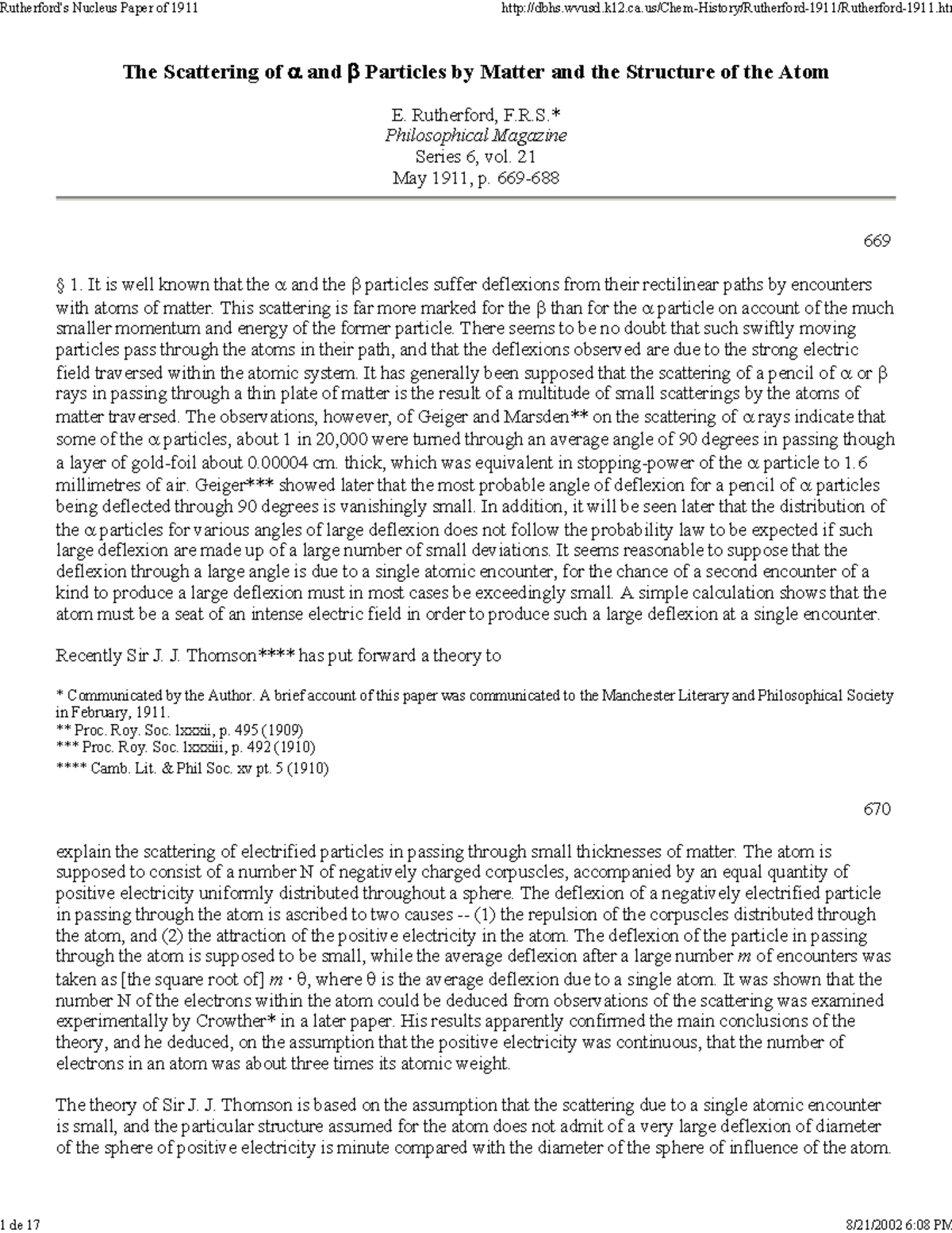 Assign The Scattering of α and β Particles by Matter and the Structure ...