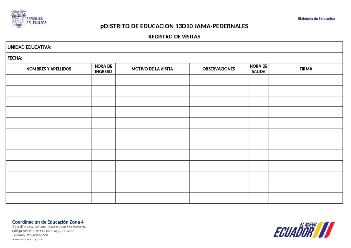 Registro DE Visitas - Coordinación de Educación Zona 4 ...