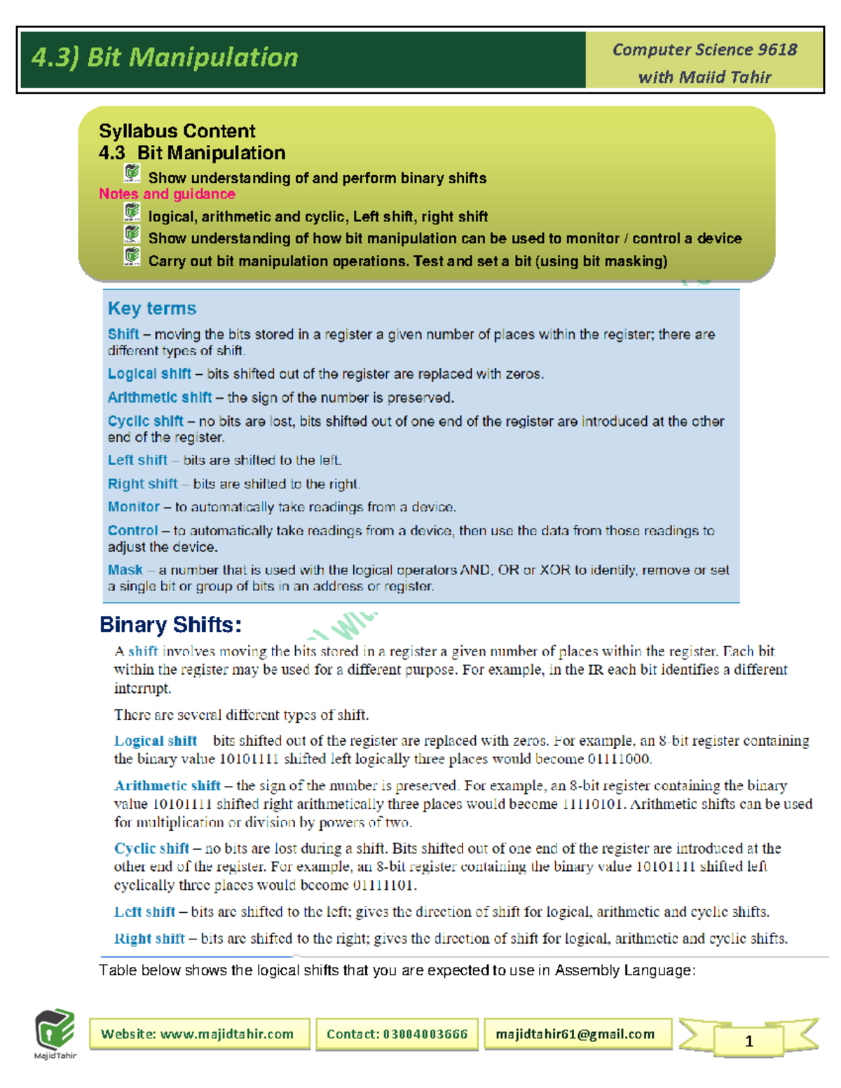 OP 2 Notes - 4. 3 ) Bit Manipulation with Majid Tahir Website ...