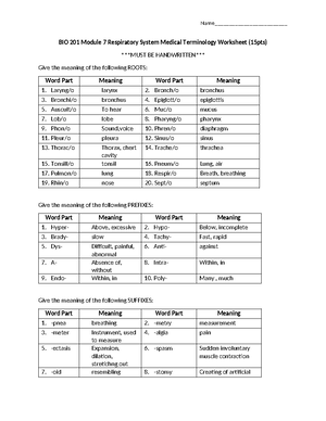 BIO 202 Module 5 Medical Terminology NS System I - Module 5 Medical ...