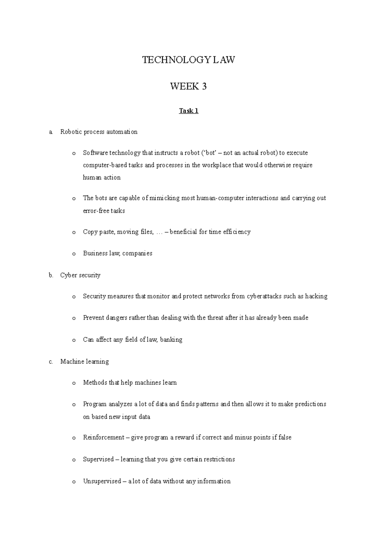 Week 3 technology assignment - TECHNOLOGY LAW WEEK 3 Task 1 a. Robotic ...