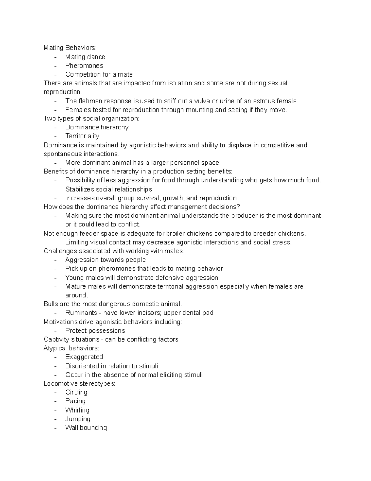 3 28 24 ANSC 205 notes - Mating Behaviors: - Mating dance - Pheromones ...