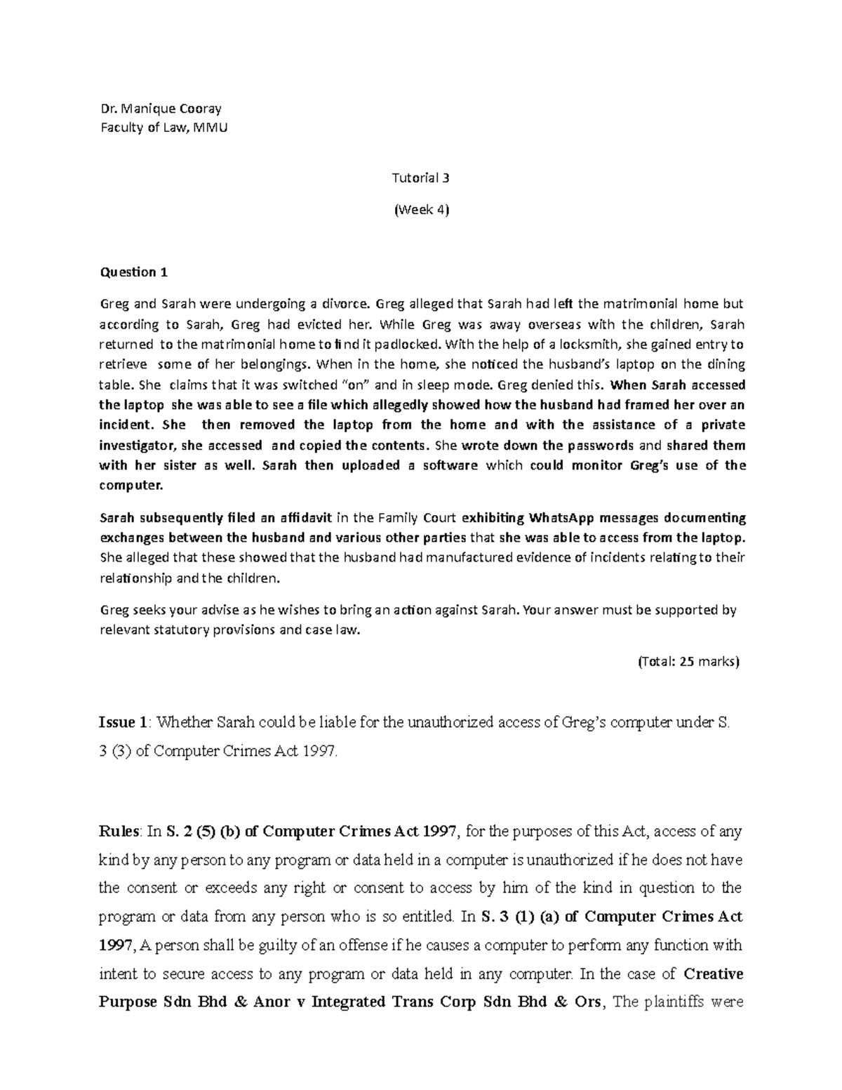 Tuto 3- CL - tuto 3 cl - Cyberlaw - MMU - Studocu