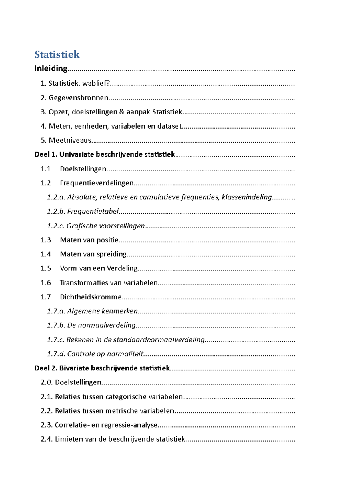 Inhoudstafel - Statistiek - Studocu