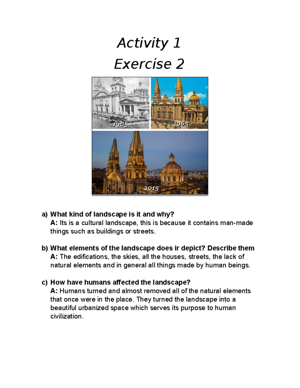 Activity 1 Geography - Activity 1 Exercise 2 a) What kind of landscape ...