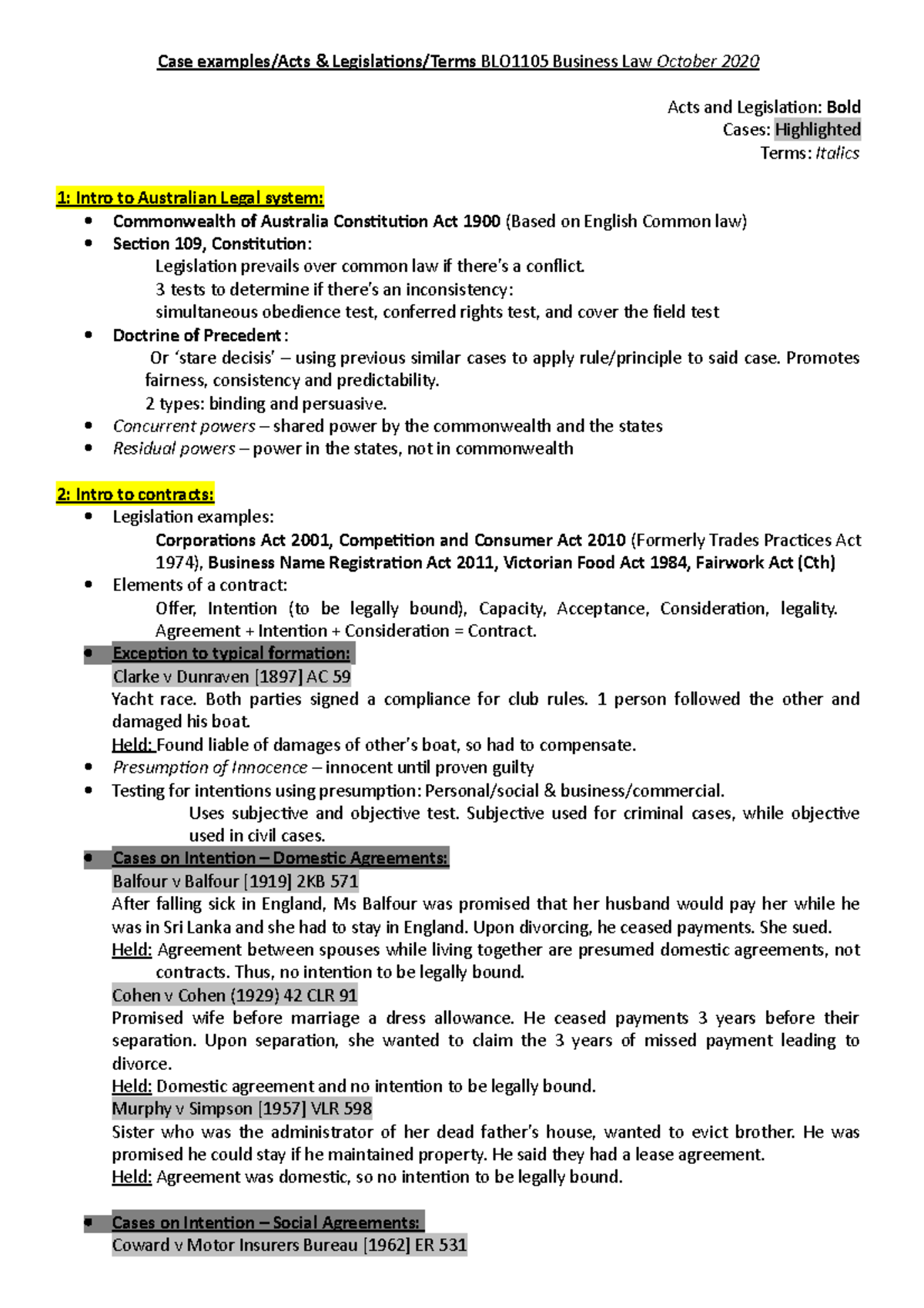 Case examples - Case examples/Acts & Legislations/Terms BLO1105 ...