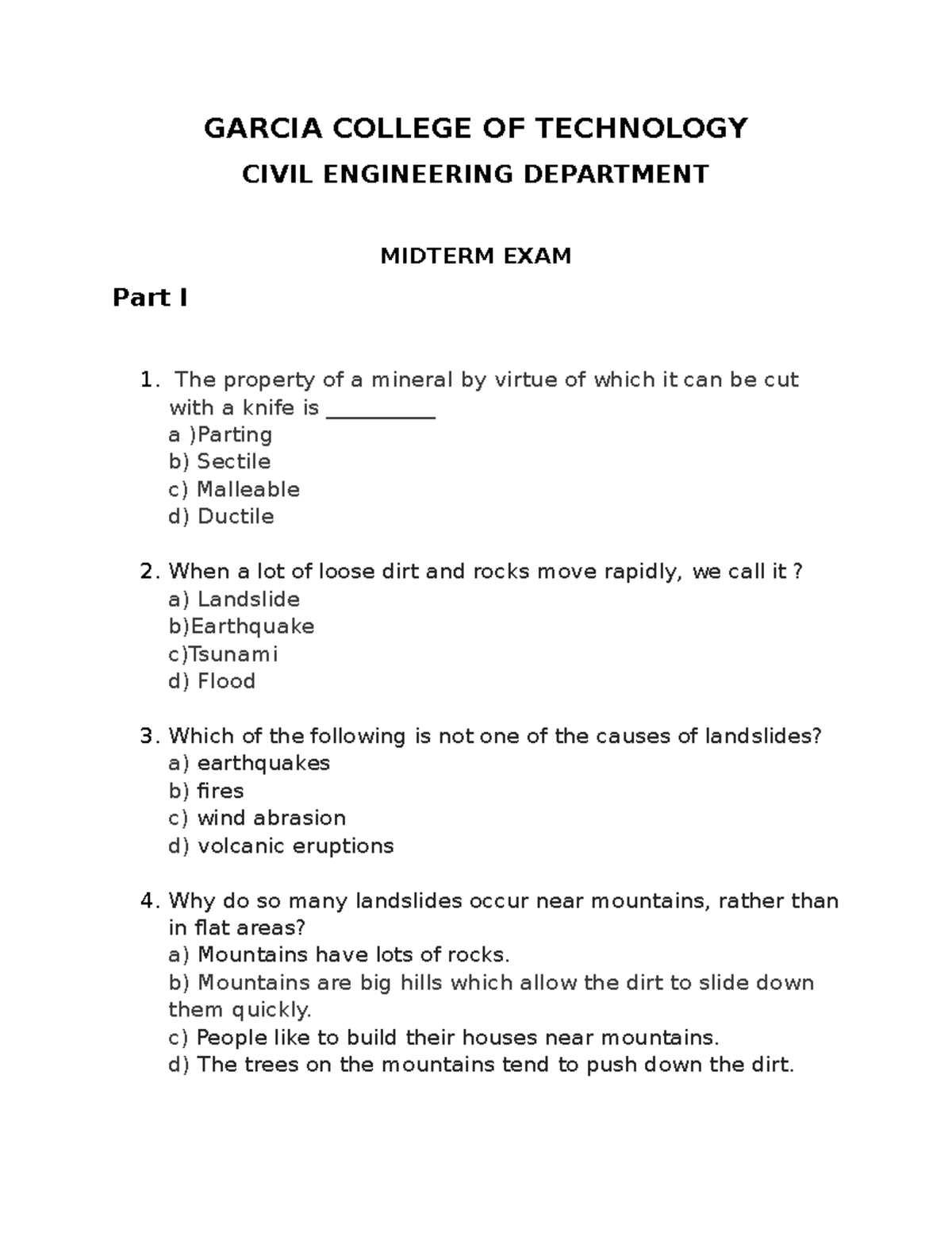 Geo-midterm - is the assessment for geological knowledge - GARCIA ...