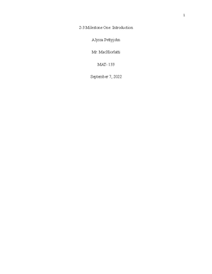 Mat 133 4-3 Milestone Two - – 4-3 Milestone Two: Analysis LaToya Wiles ...