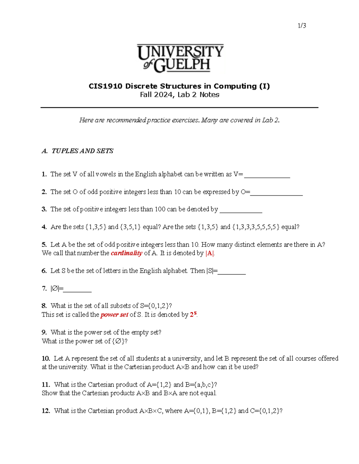 Lab2 Lab 2 1 3 Cis1910 Discrete Structures In Computing I Fall 2024 Lab 2 Notes Here