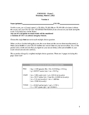 Exam 3 F2021 KEY - review - CHEM 111 – Exam 3 Thursday, October 28 ...