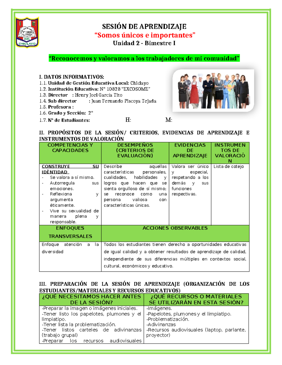 Sesion DE Aprendizaje- Trabajadores DE MI Comunidad - SESIÓN DE ...