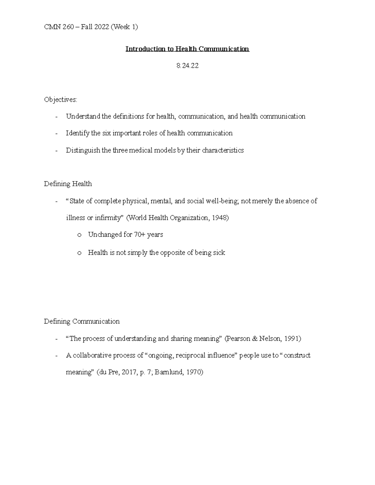 Introduction to health communication 8 - Objectives: - Understand the ...