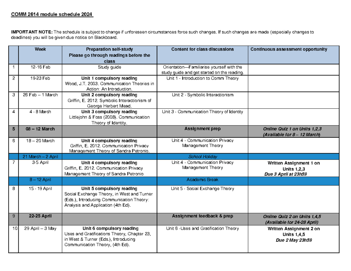 COMM 2614 module schedule 2024 - COMM 2614 module schedule 2024 ...
