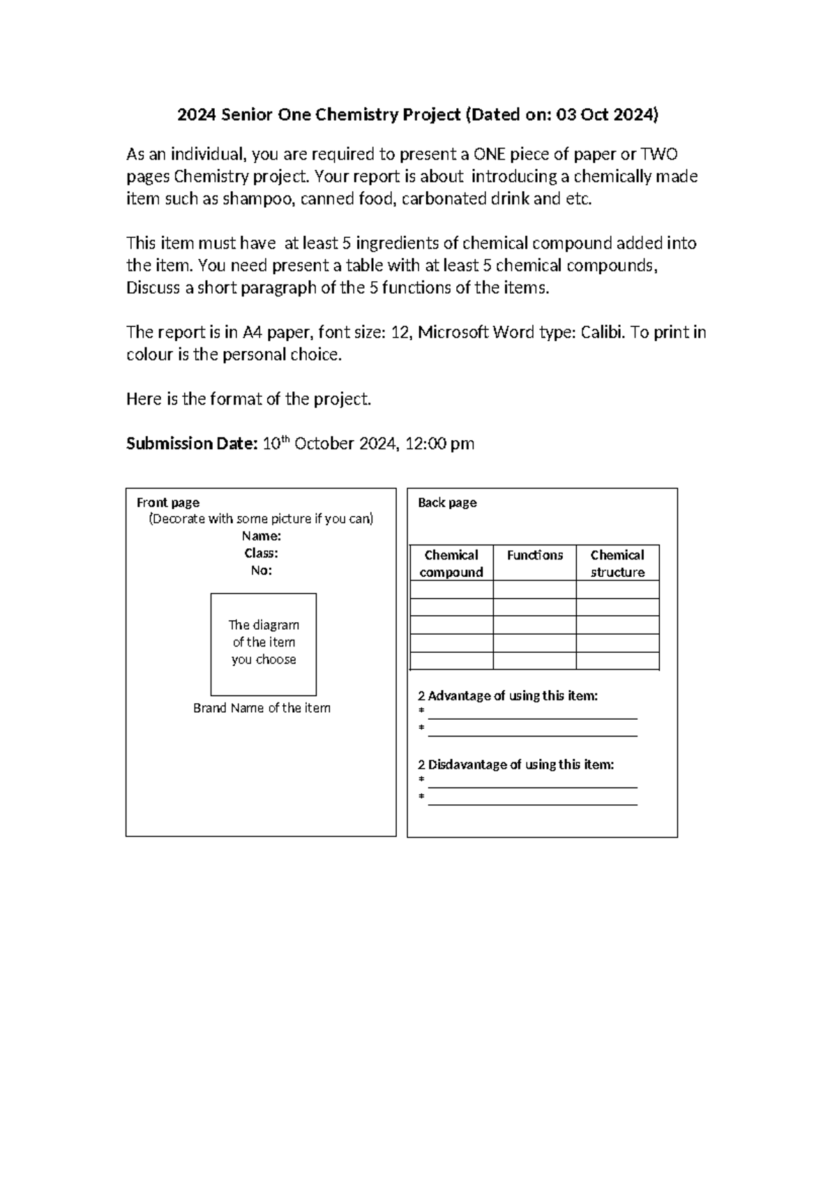 2024 S1 Chemistry Project 2-chemical items - 2024 Senior One Chemistry ...