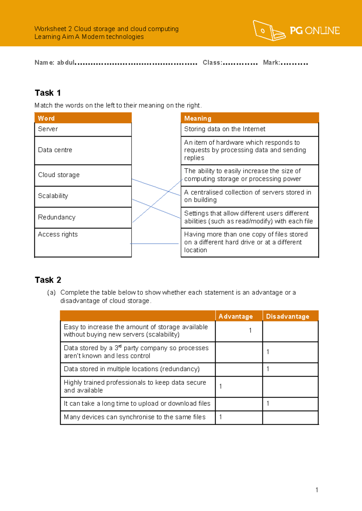 Topic 2 Worksheet 2 - Worksheet 2 Cloud storage and cloud computing ...