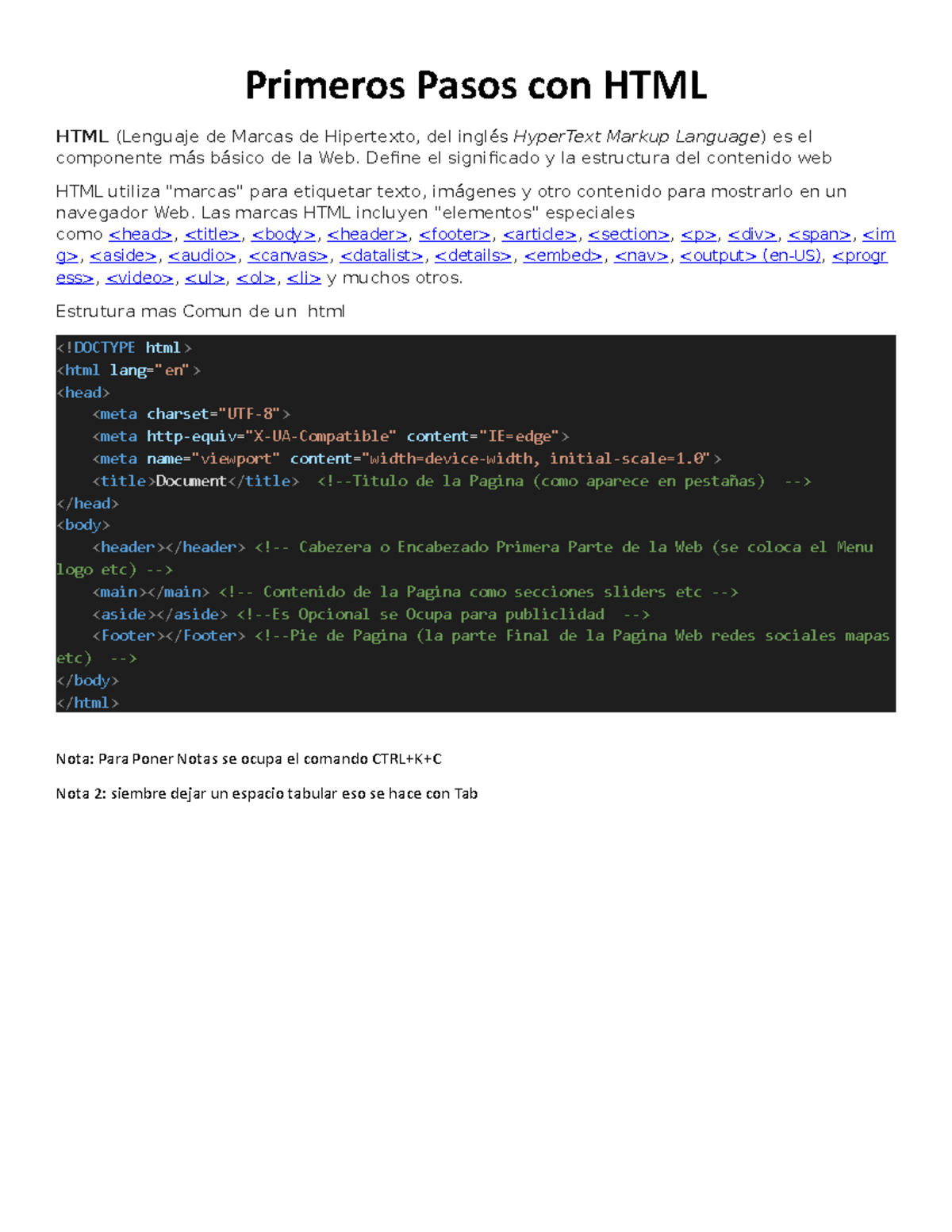 Primeros Pasos con HTML (Beto Apunte) - Primeros Pasos con HTML HTML (Lenguaje de Marcas de ...