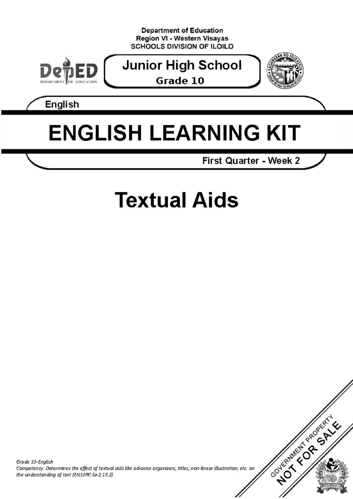 English 10- WEEK2 - None - Junior High School ENGLISH LEARNING KIT ...