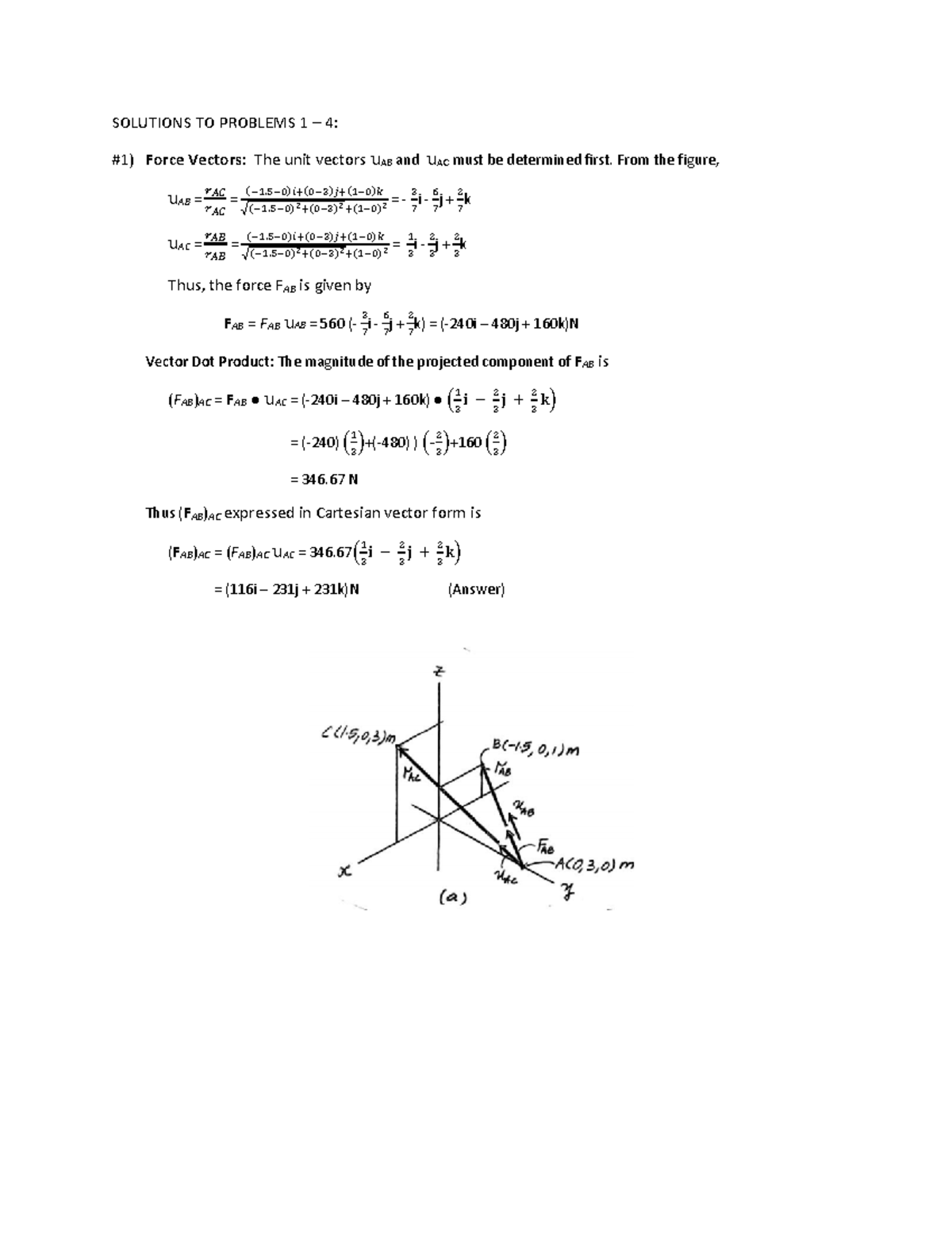Solutions TO Problems 1 4 dot product - SOLUTIONS TO PROBLEMS 1 – 4: #1 ...