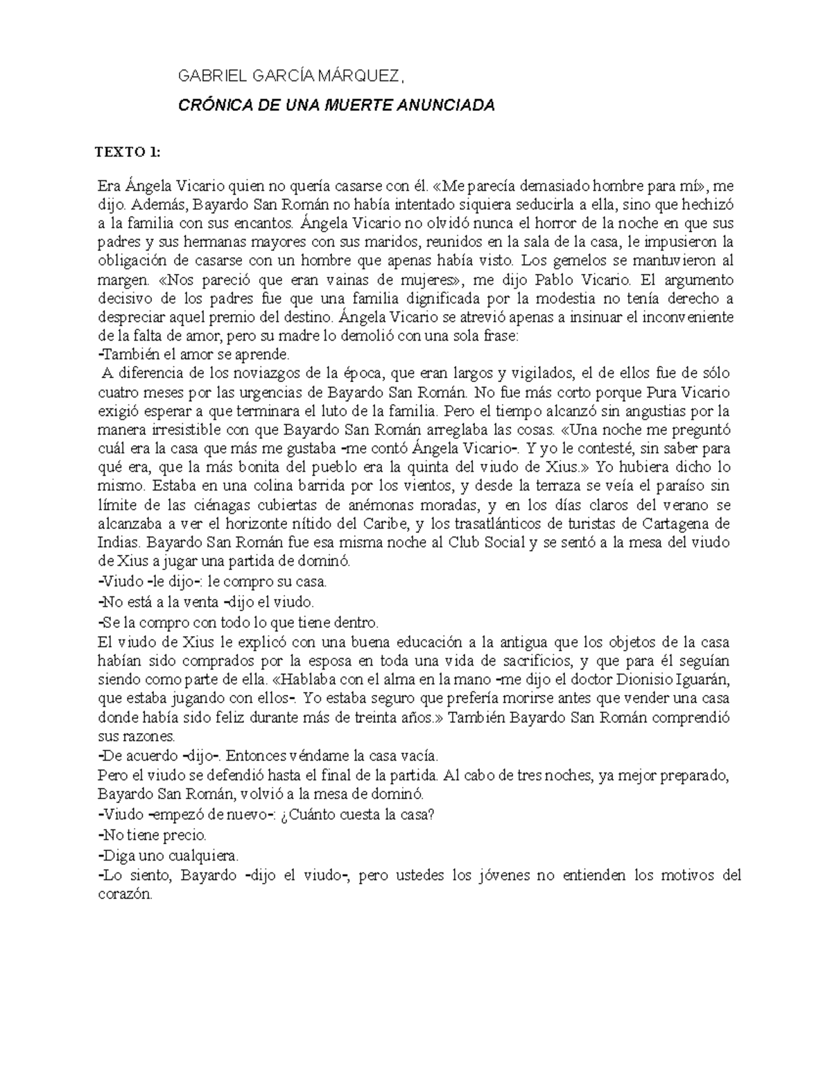 Comentario resuelto 1 - Crónica de una muerte anunciada - Era Ángela ...