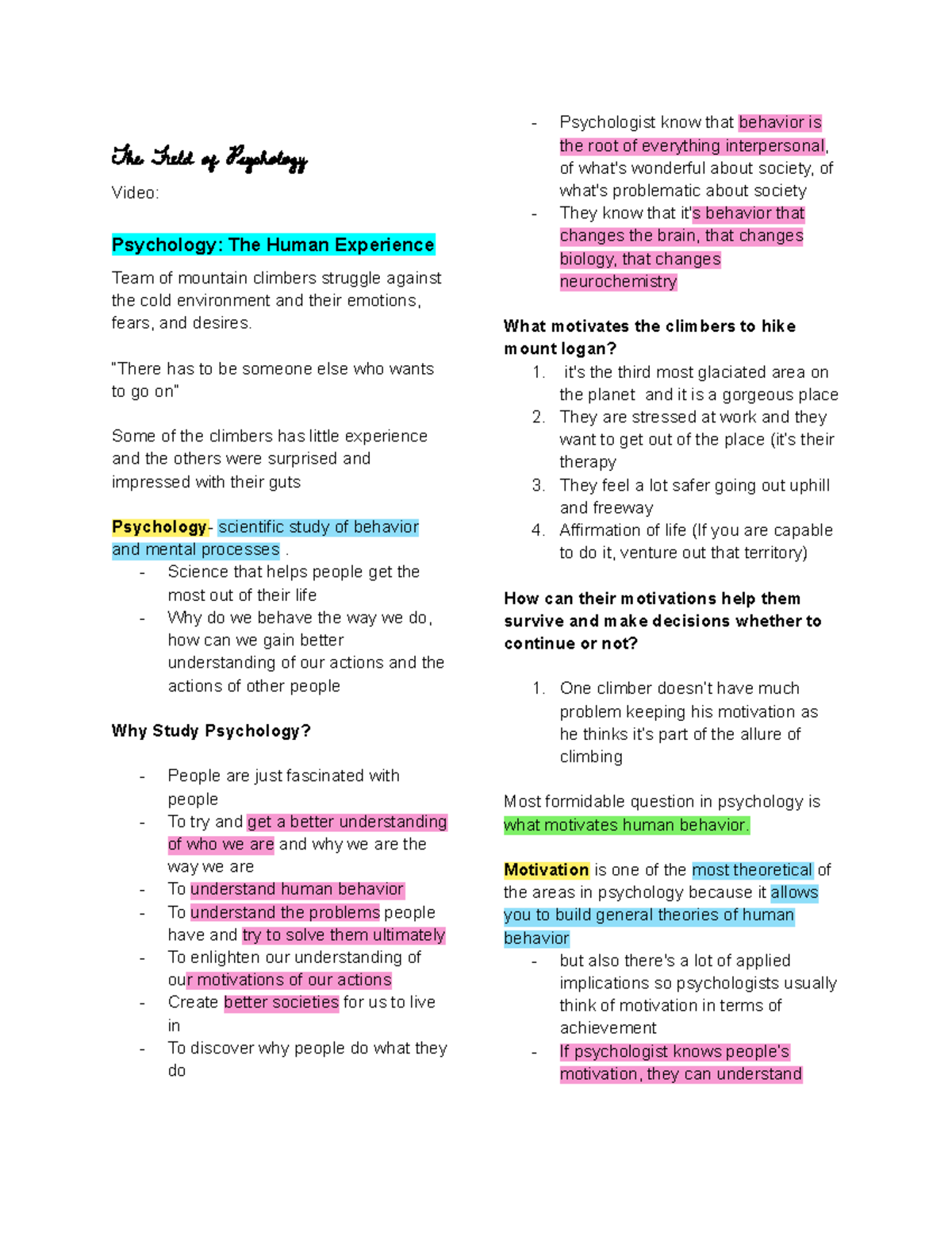 [ Psych 101] Readings and Vids - The Field of Psychology Video ...