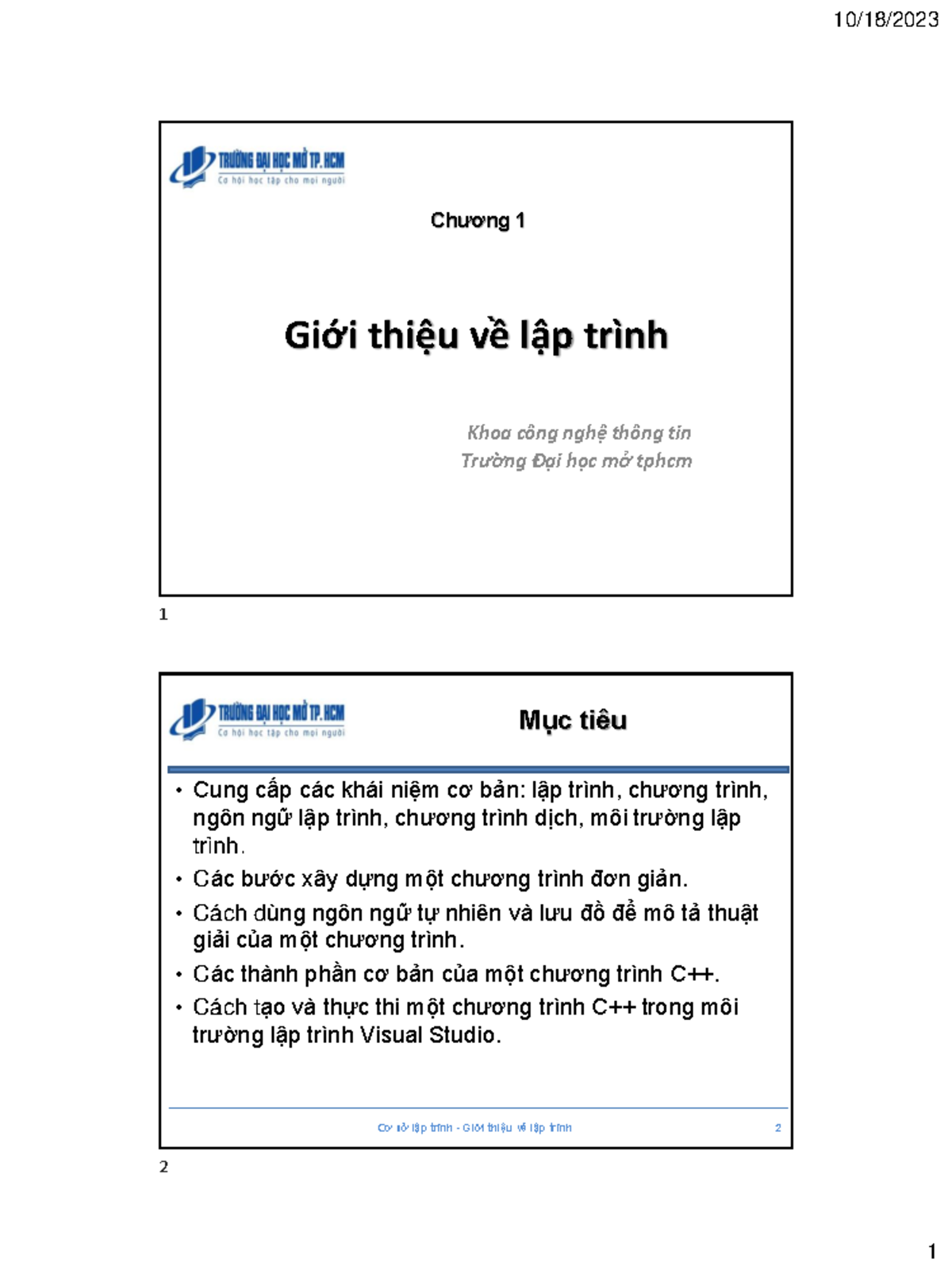 CSLT Ch1 Gioi Thieu Ve Lap Trinh - Giới thiệu về lập trình Khoa công nghệ thông tin Trường Đại ...