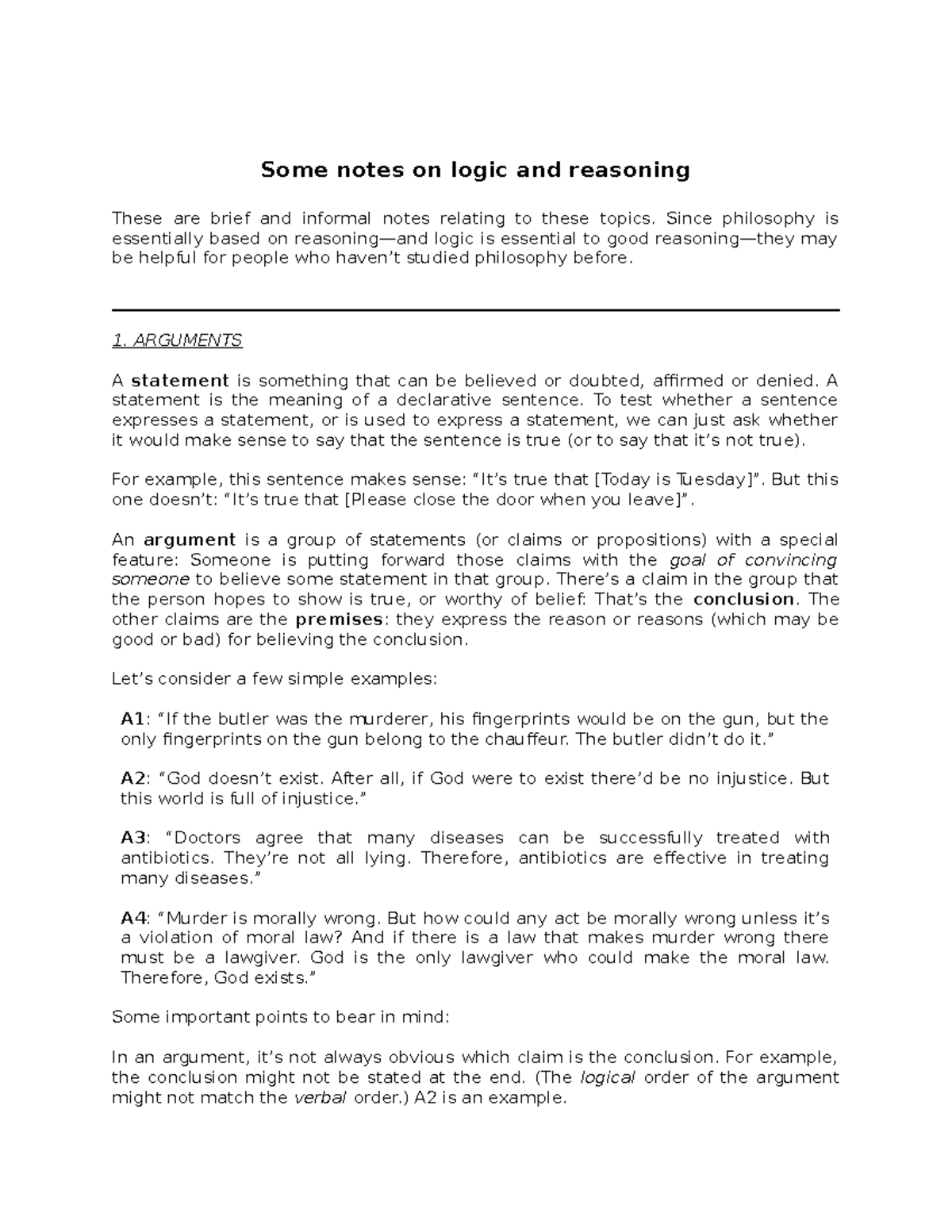 Logic Notes - Some notes on logic and reasoning These are brief and ...