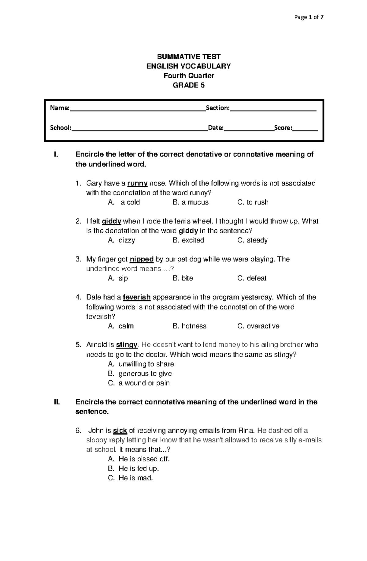 Summative-TEST- Vocabulary- English-V (1) - SUMMATIVE TEST ENGLISH ...