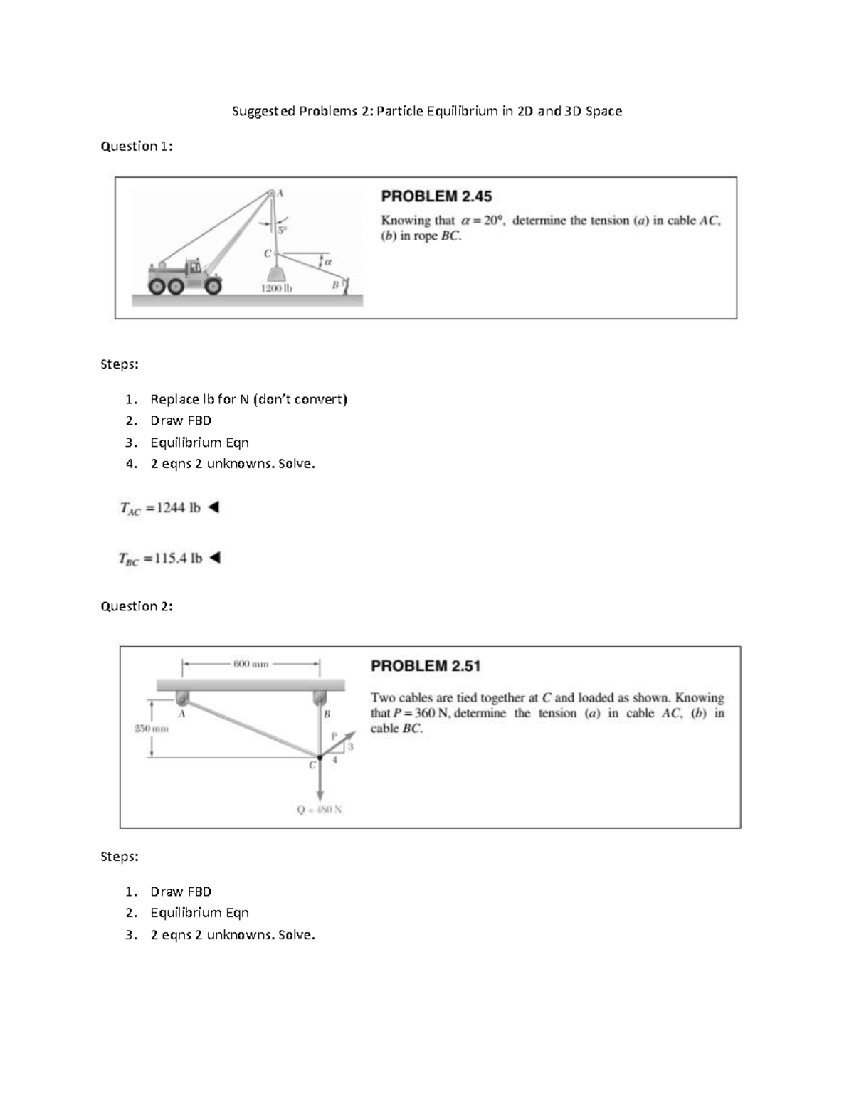 Suggested Problems 2 - Equilibrium in 2D and 3D Space - Suggested ...
