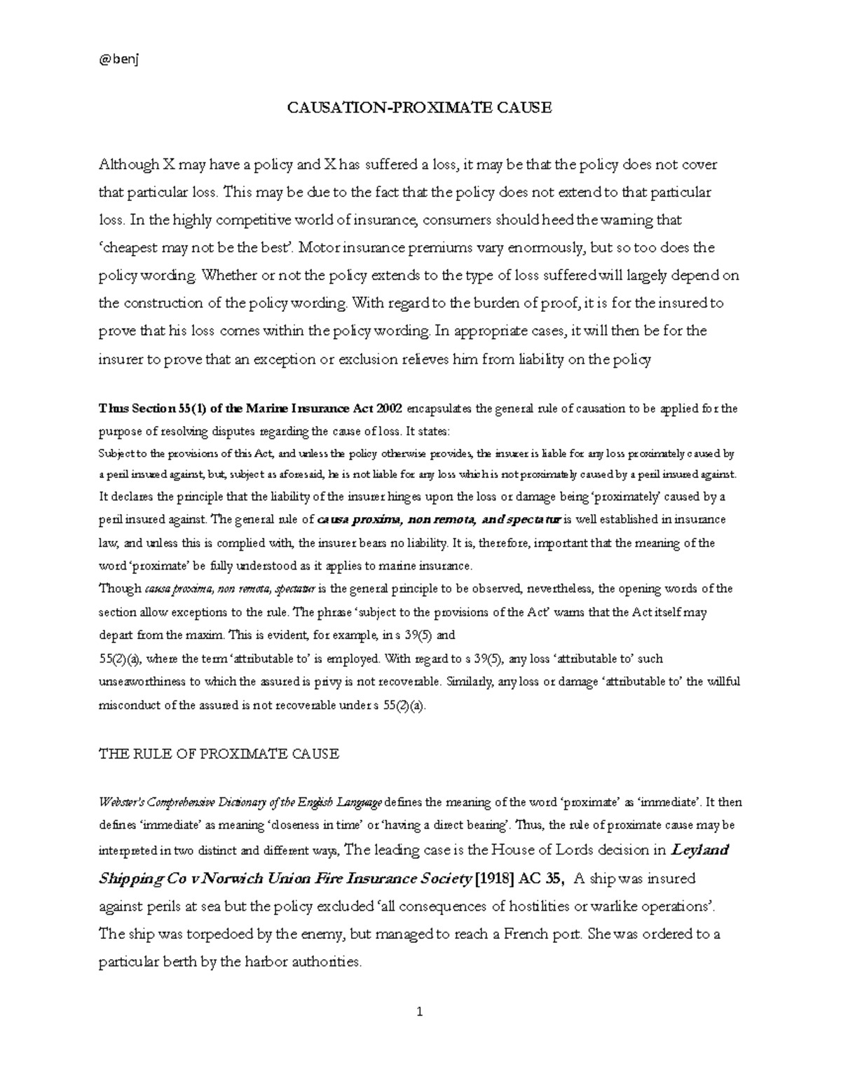 Proximate cause-causation - CAUSATION-PROXIMATE CAUSE Although X may ...