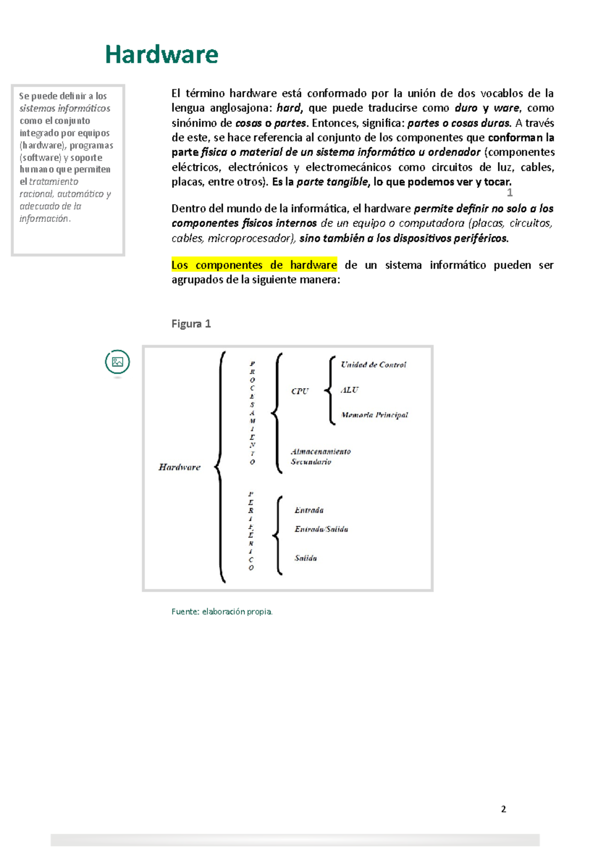 Resumen Modulo 1 - Recursos informaticos - Hardware El término hardware ...