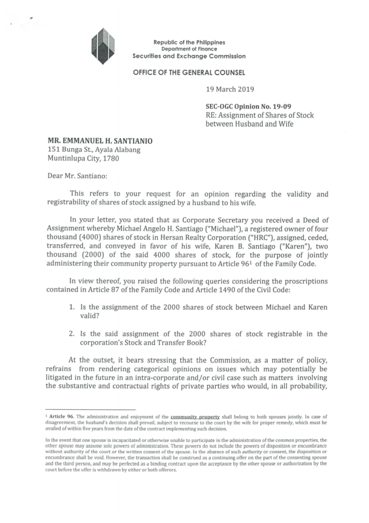 2019 Opinion No 19-09 - BSBA MAJOR IN MARKETING MANAGEMENT - Studocu