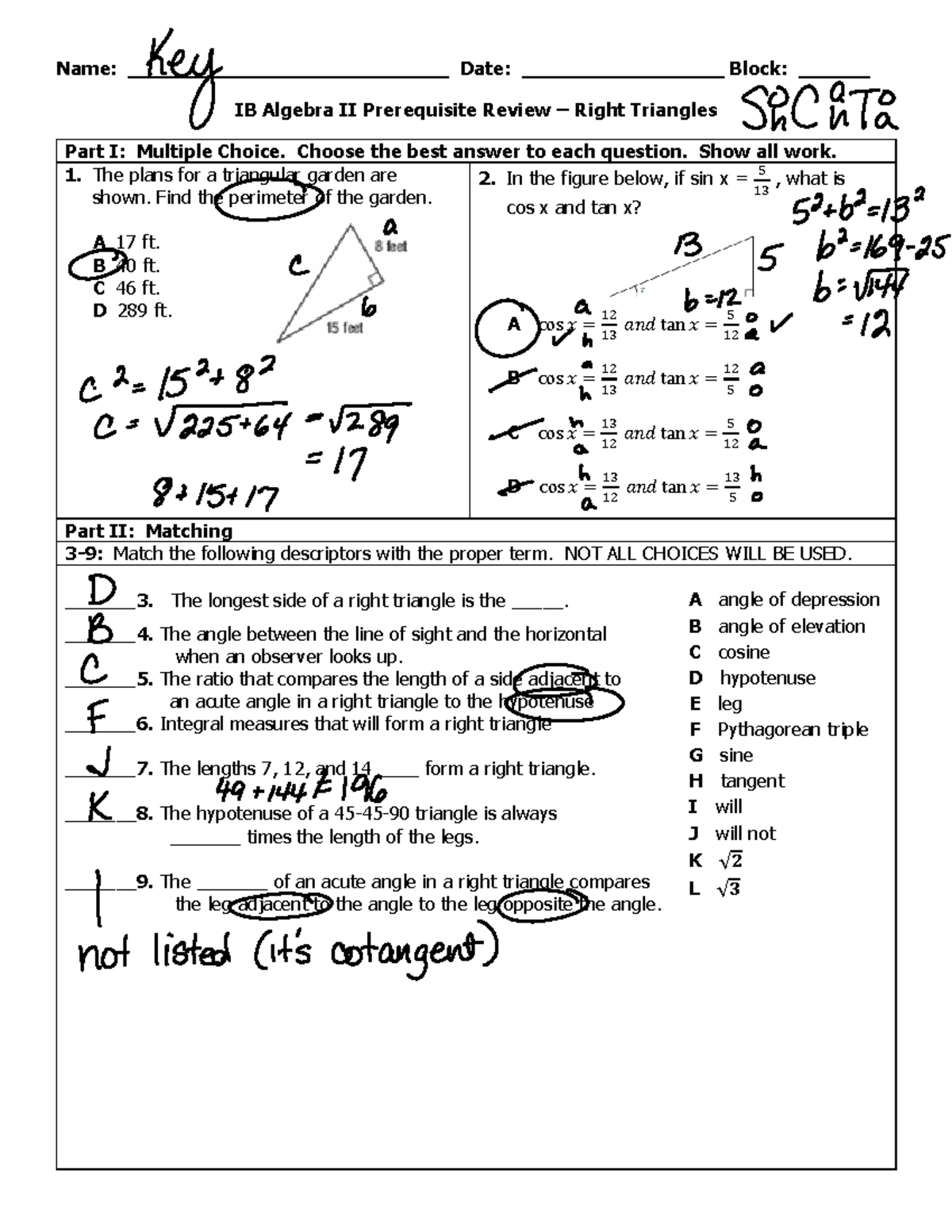 DAY 53 Practice Review Right Triangles KEY-1 - Name ...
