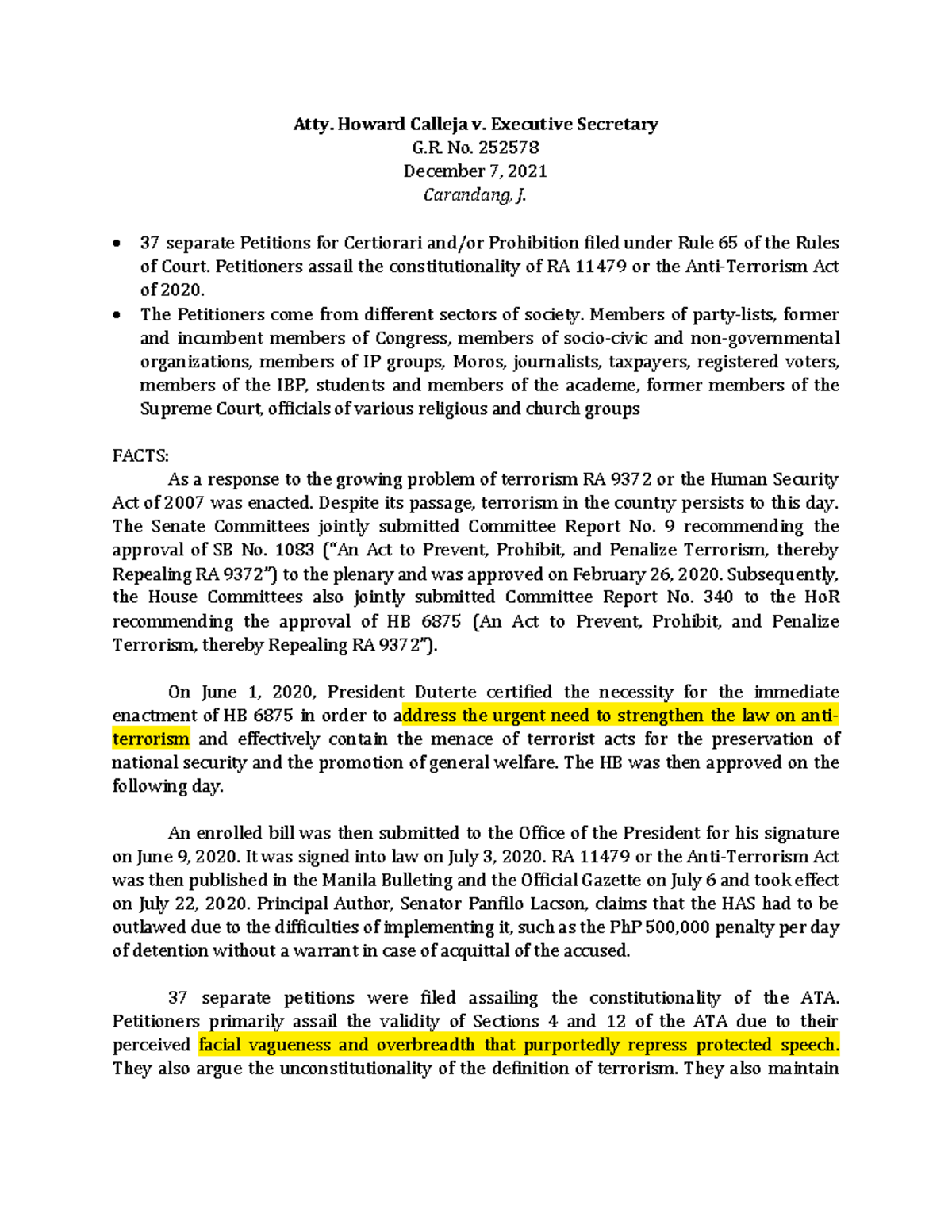 calleja v. executive secretary - Atty. Howard Calleja v. Executive ...