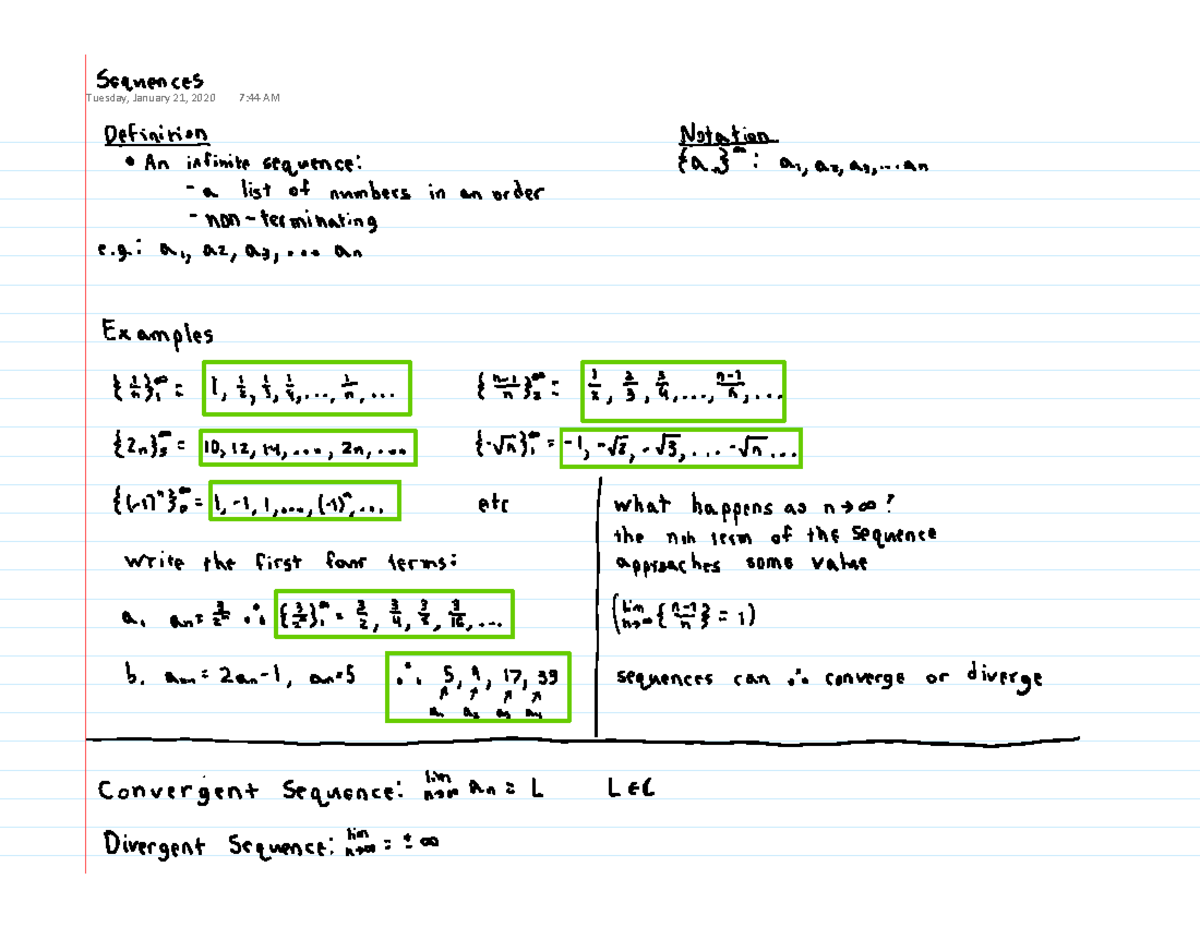 Sequences - Calculus 3 with Dr. Bu - Important to consider notes due to ...