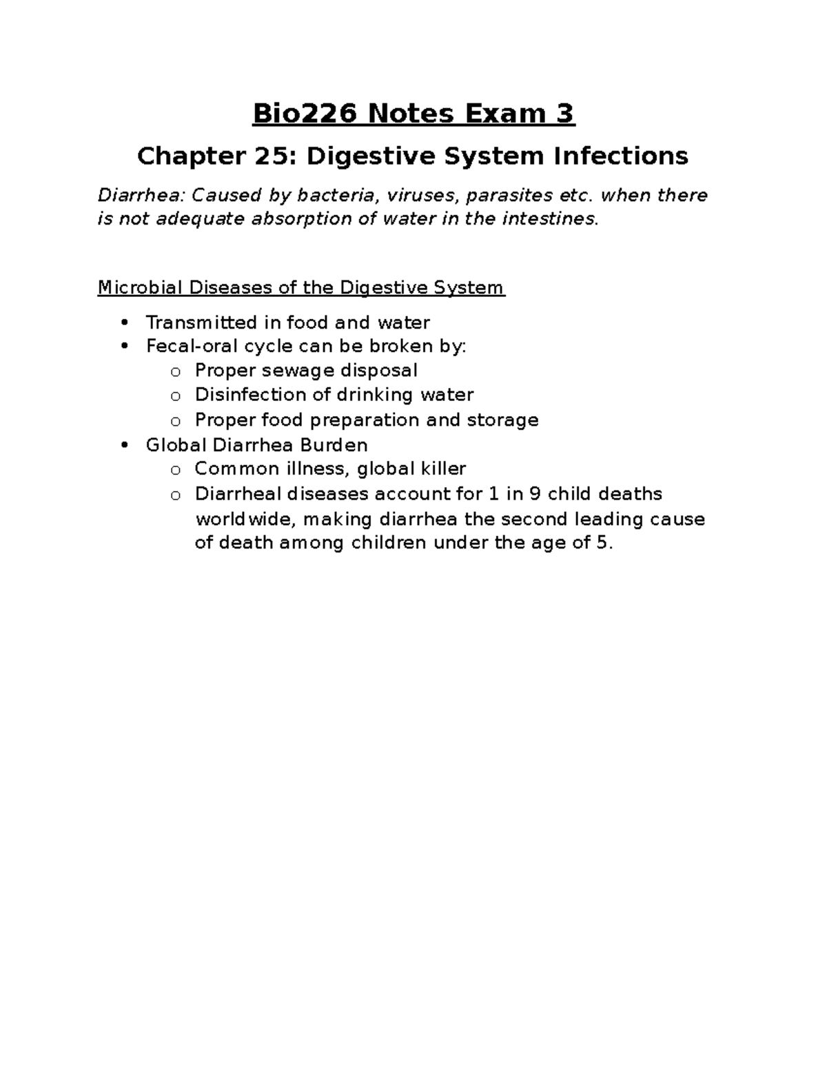 BIO 226 Chapter 25 Notes - Bio226 Notes Exam 3 Chapter 25: Digestive ...