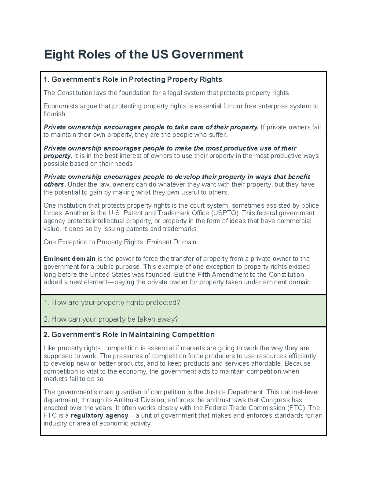 Eight Roles of the US Government - Government’s Role in Protecting ...