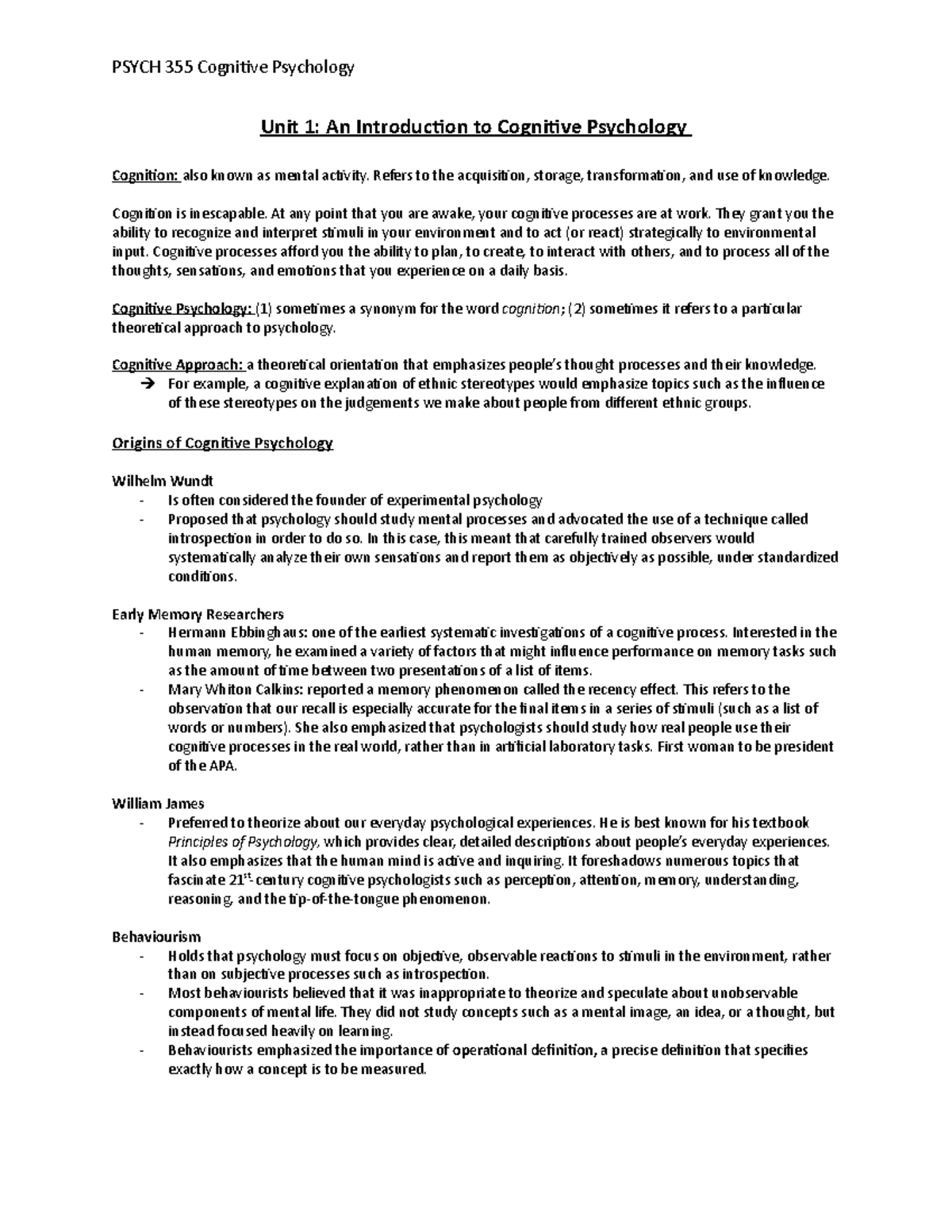 Lesson 1 Psych 355 - Notes on Chapter 1 in the textbook. - Unit 1: An ...