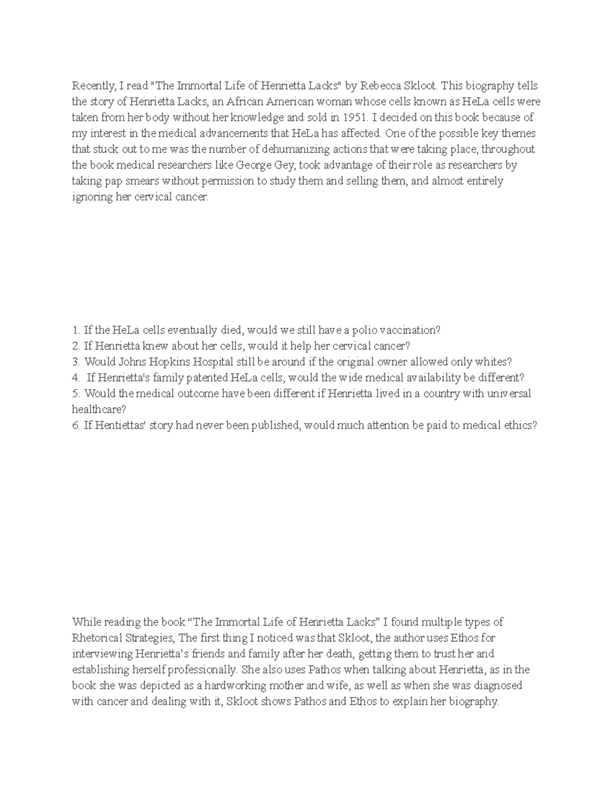 Summer reading Assignment - Brief Reflective Recently, I read "The ...