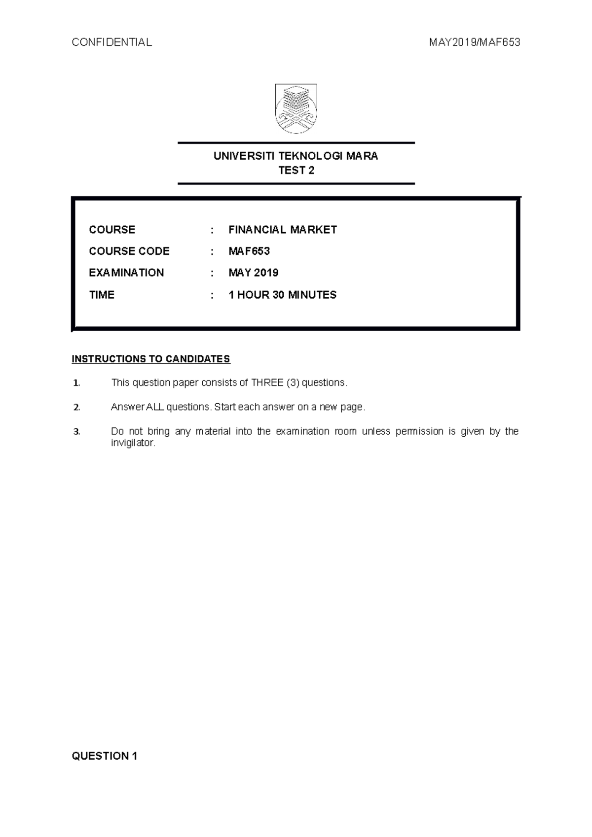 Test 2 maf653 may 2019 Qn A - UNIVERSITI TEKNOLOGI MARA TEST 2 COURSE ...