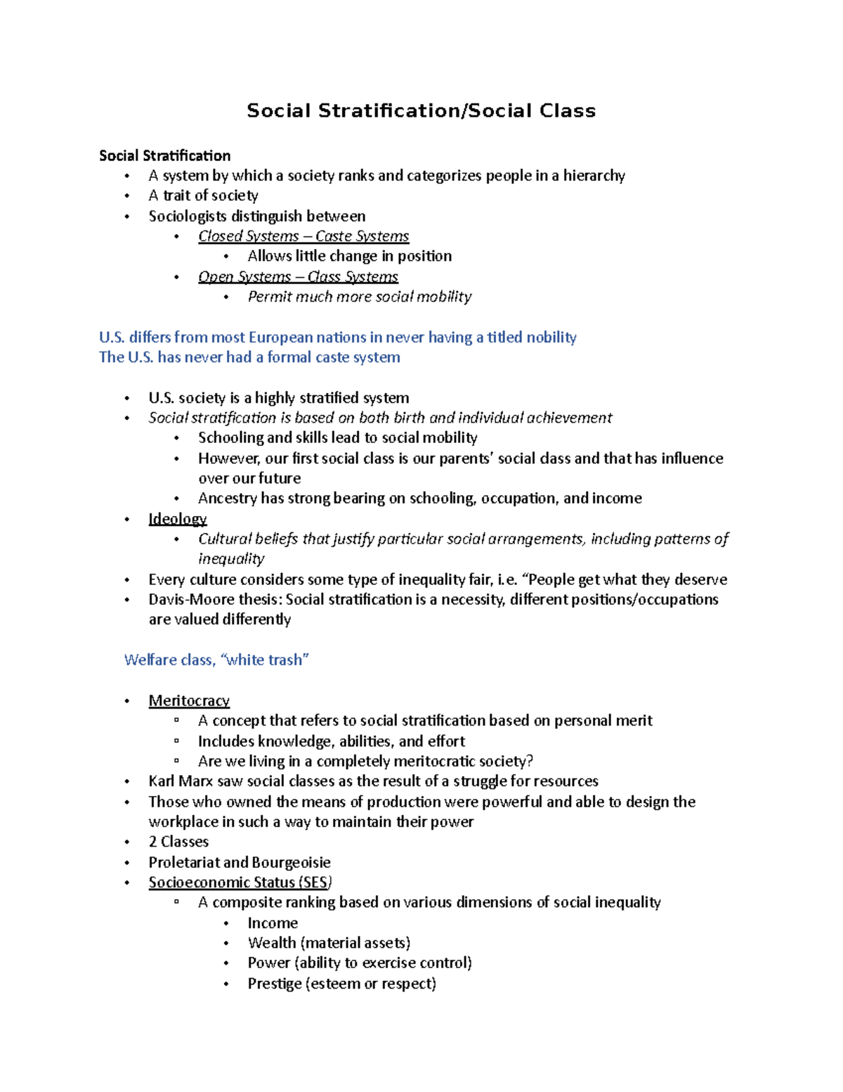 Social Stratification - Social Stratification/Social Class Social ...