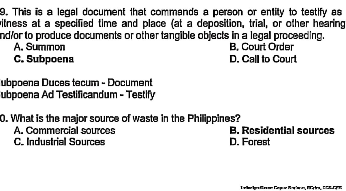 ACC917 257 - Hdhx - 9. This is a legal document that commands a person ...