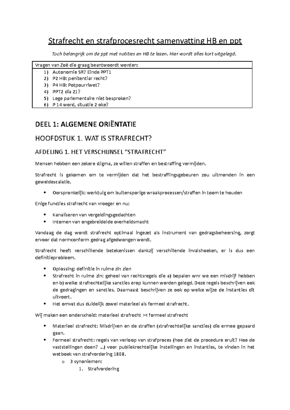 Strafrecht en strafprocesrecht samenvatting HB en ppt - Hier wordt ...