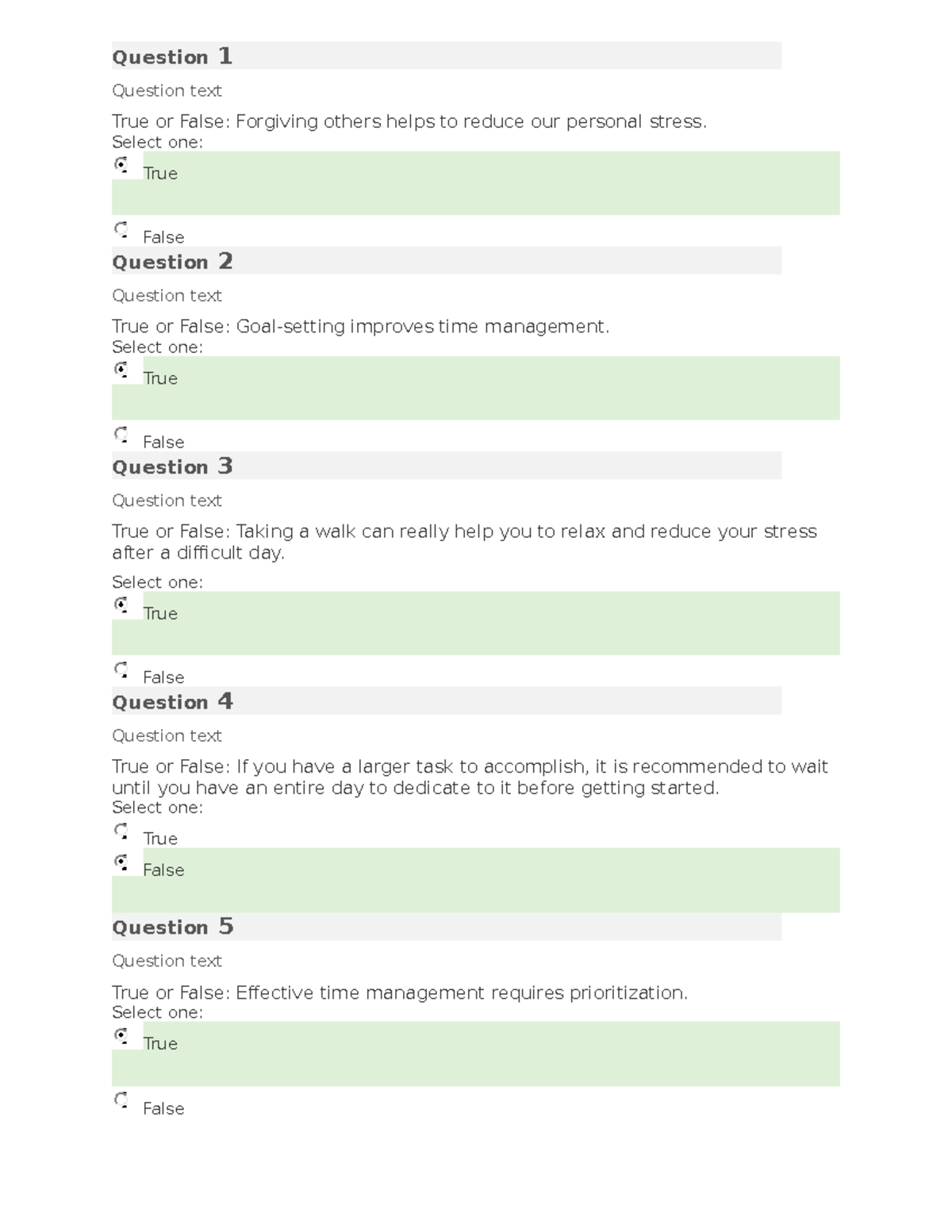 Self-Quiz Unit 7 - Quiz - Question 1 Question text True or False ...